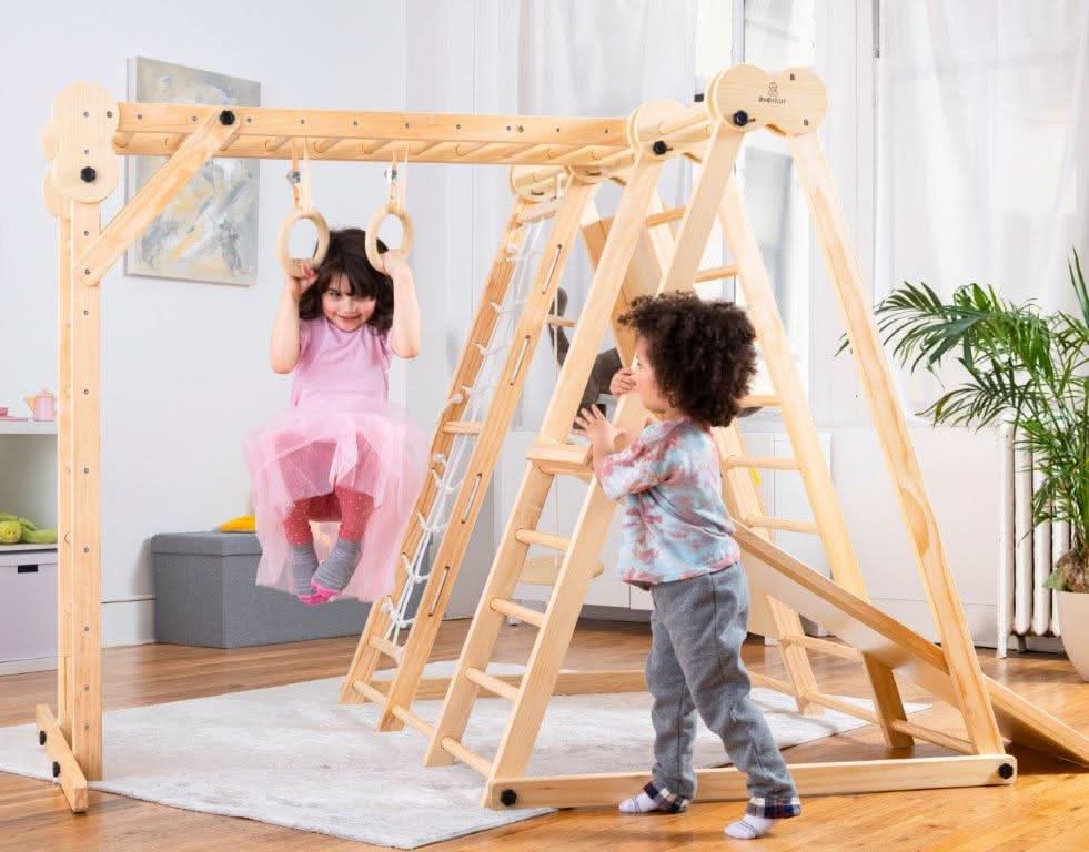 Indoor 8-in-1 Foldable Wooden Jungle Gym | Chestnut From Avenlur ...