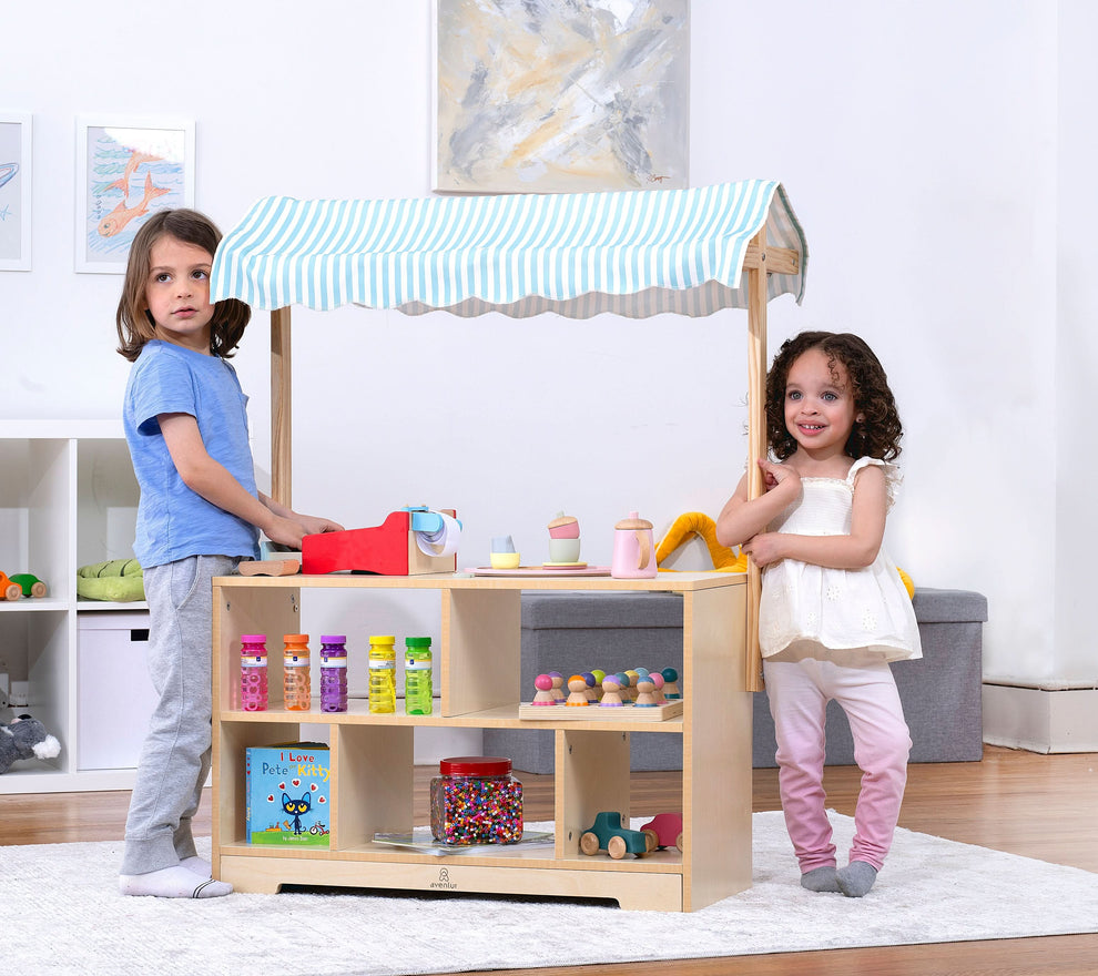 Holly Wooden Market Stand – Pretend Play Display Shelf for Kids