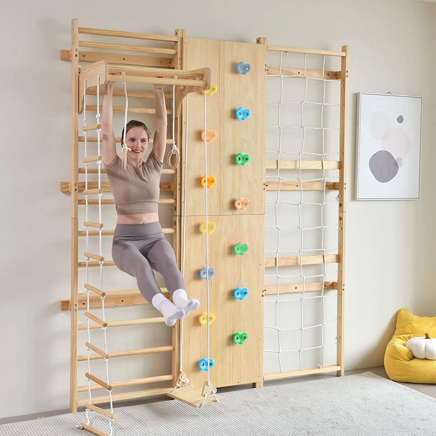 Swedish Ladder Wall Gym & Climber | 9-in-1 | Walnut | Avenlur