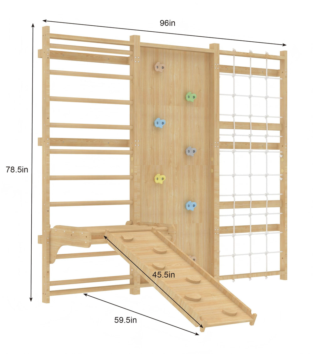 Walnut 9-in-1 Swedish Ladder Wall Gym – Indoor Climber for Kids