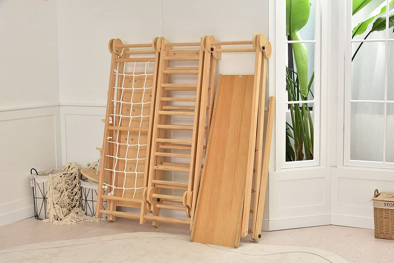 Indoor 8-in-1 Foldable Wooden Jungle Gym | Chestnut From Avenlur